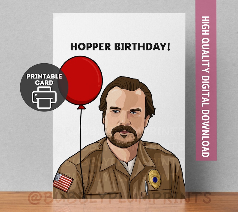PRINTABLE Hopper Birthday Greeting Card | Stranger Officer Dad | Guy ...