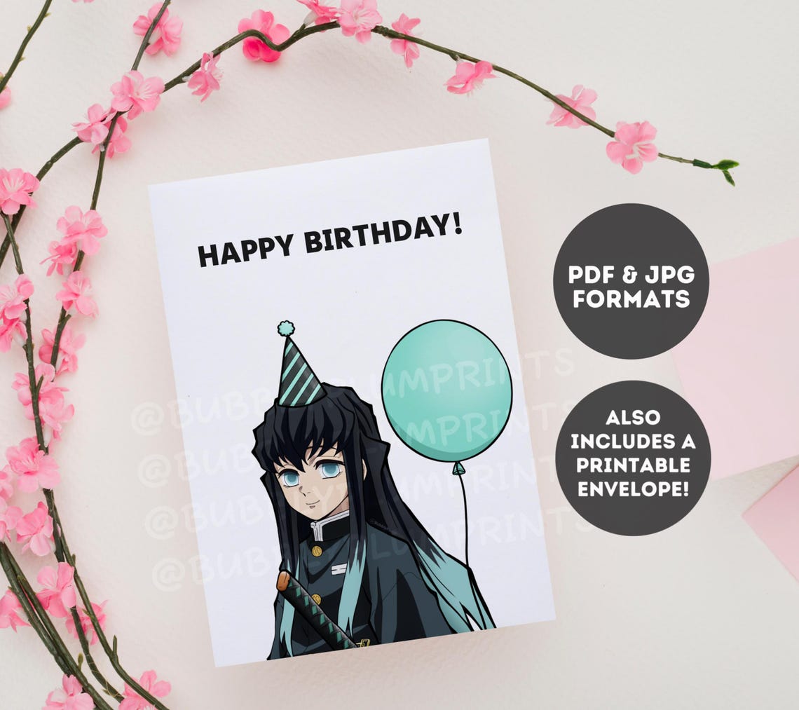PRINTABLE Happy Birthday Slayer Anime Greeting Card | Muichiro Mist ...