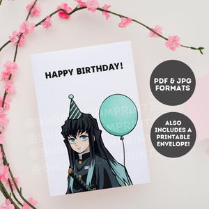 PRINTABLE Happy Birthday Slayer Anime Greeting Card | Muichiro Mist ...