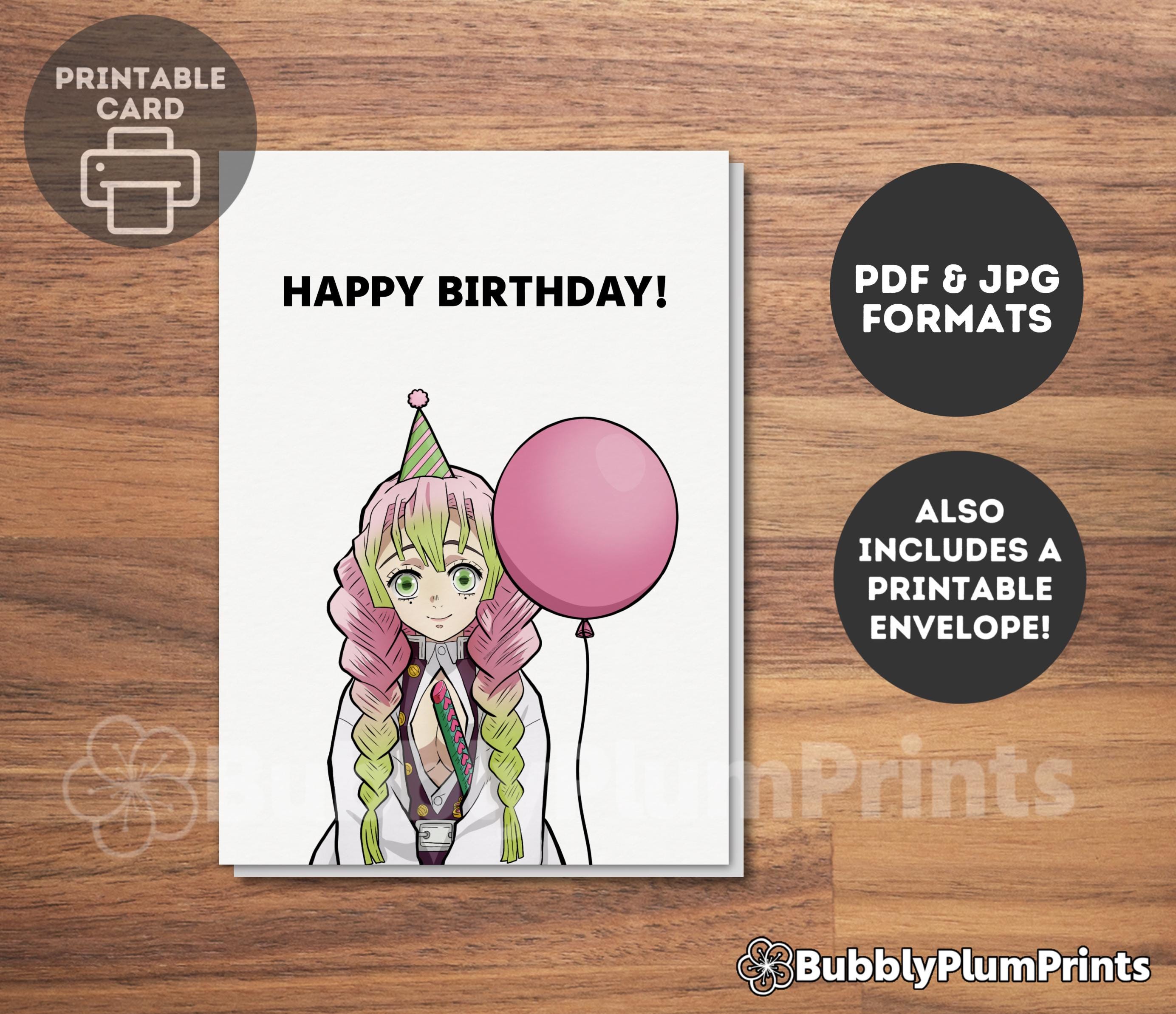 PRINTABLE Cute Anime Happy Birthday Greeting Card, Kawaii Mitsuri, Love ...