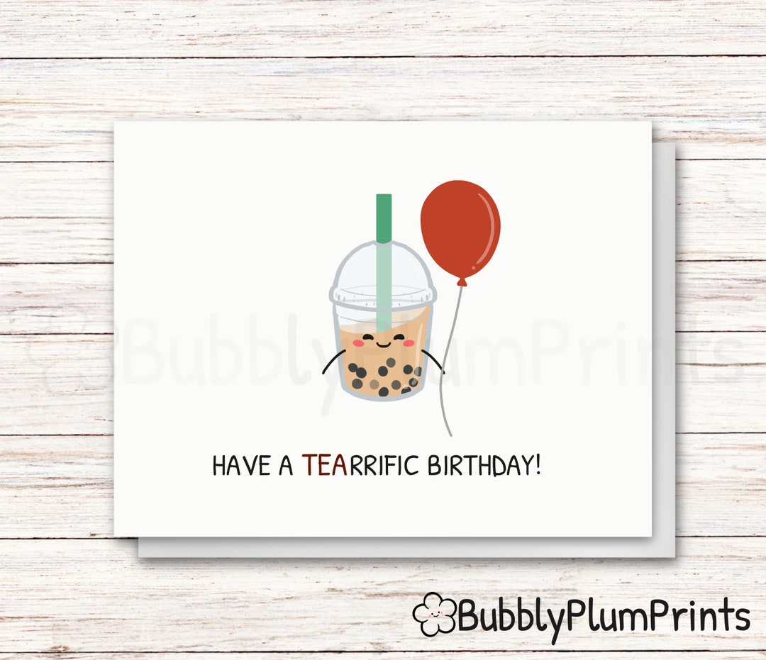 Have a Tearrific Birthday, Boba Tea Greeting Card, Funny Minimalist ...