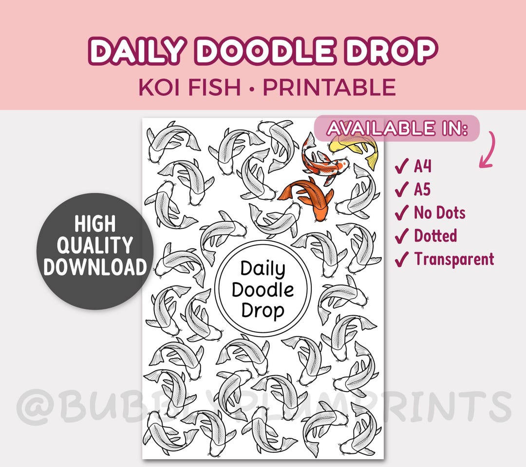 Koi Fish Daily Doodle Drop | PRINTABLE Doodle of the Day for Journal ...