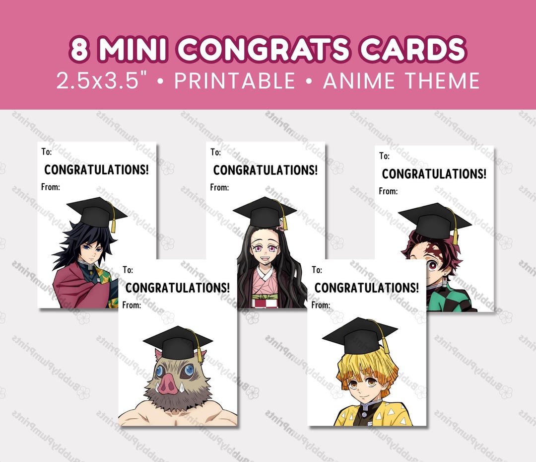 8 Slayer Anime Congratulations Greeting Cards | Graduation Mini Card ...