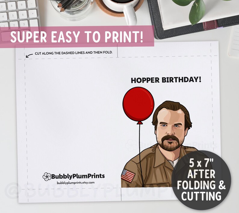 PRINTABLE Hopper Birthday Greeting Card | Stranger Officer Dad | Guy ...