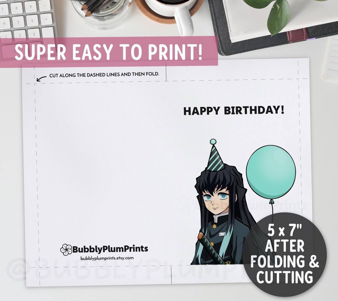 PRINTABLE Happy Birthday Slayer Anime Greeting Card | Muichiro Mist ...
