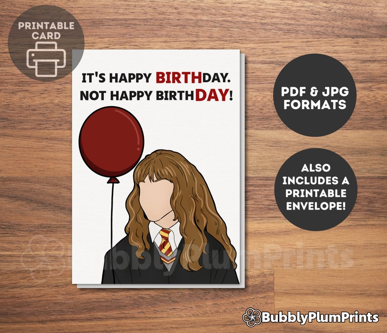 PRINTABLE Funny Happy Birthday Wizard Greeting Card, Student Witch ...