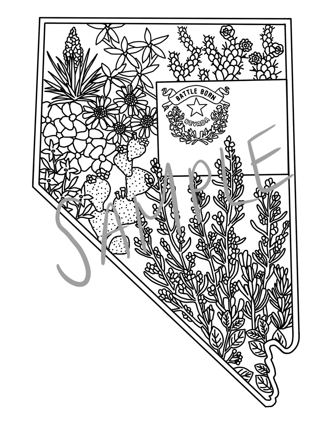 Nevada State Floral Coloring Page - Etsy