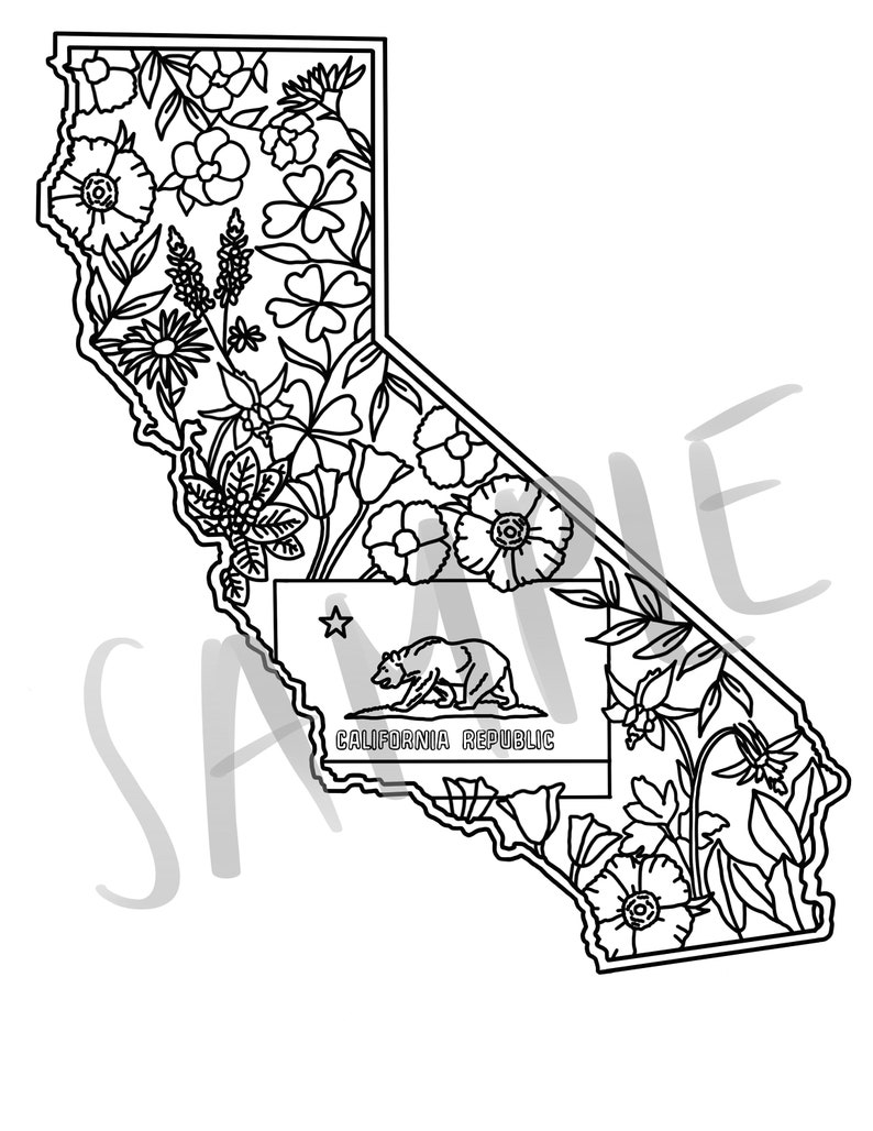 California State Floral Coloring Page - Etsy