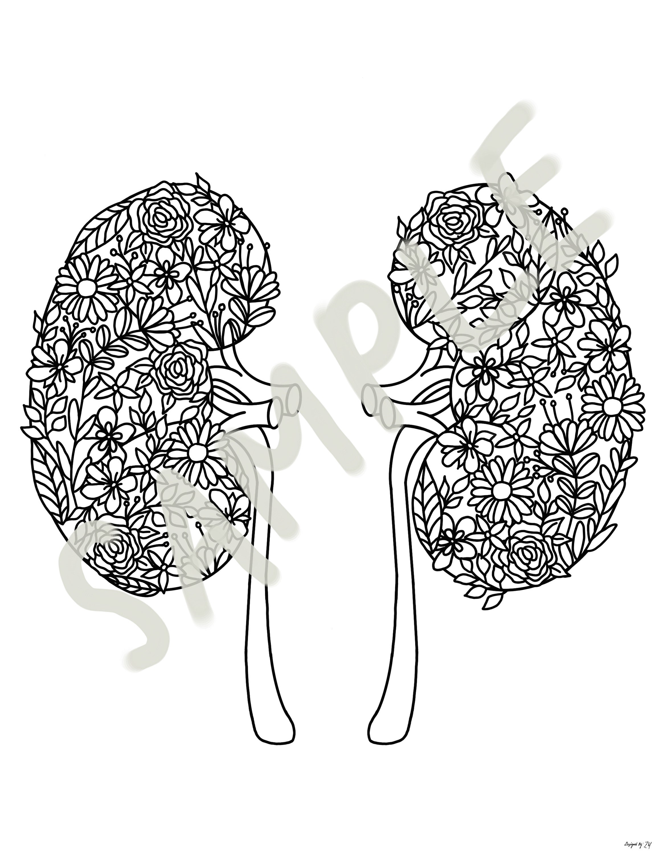 Floral Kidneys Coloring Page - Etsy