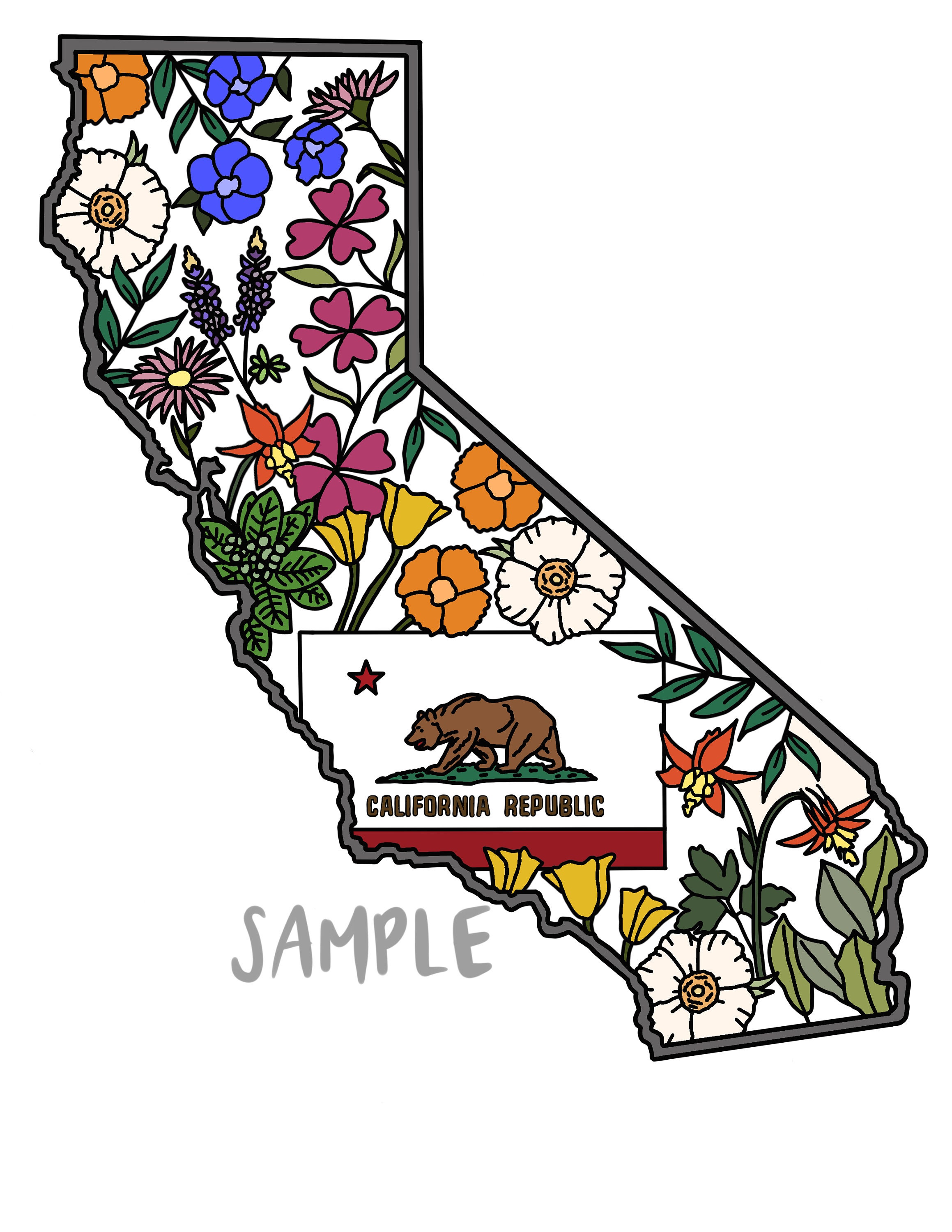 California State Floral Coloring Page - Etsy
