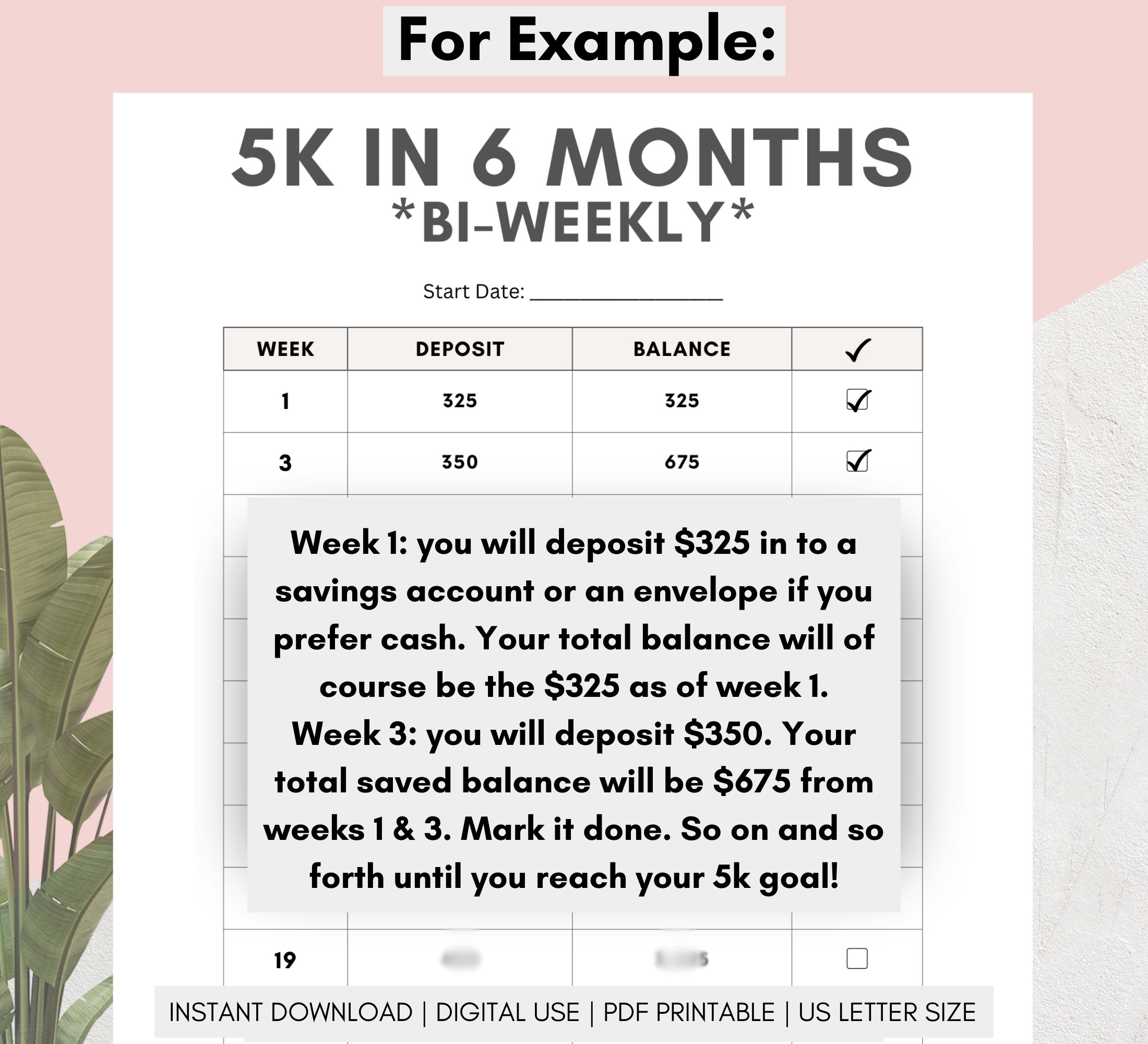 5K Bi-weekly Savings Challenge, Save 5000 in 6 Months Biweekly ...
