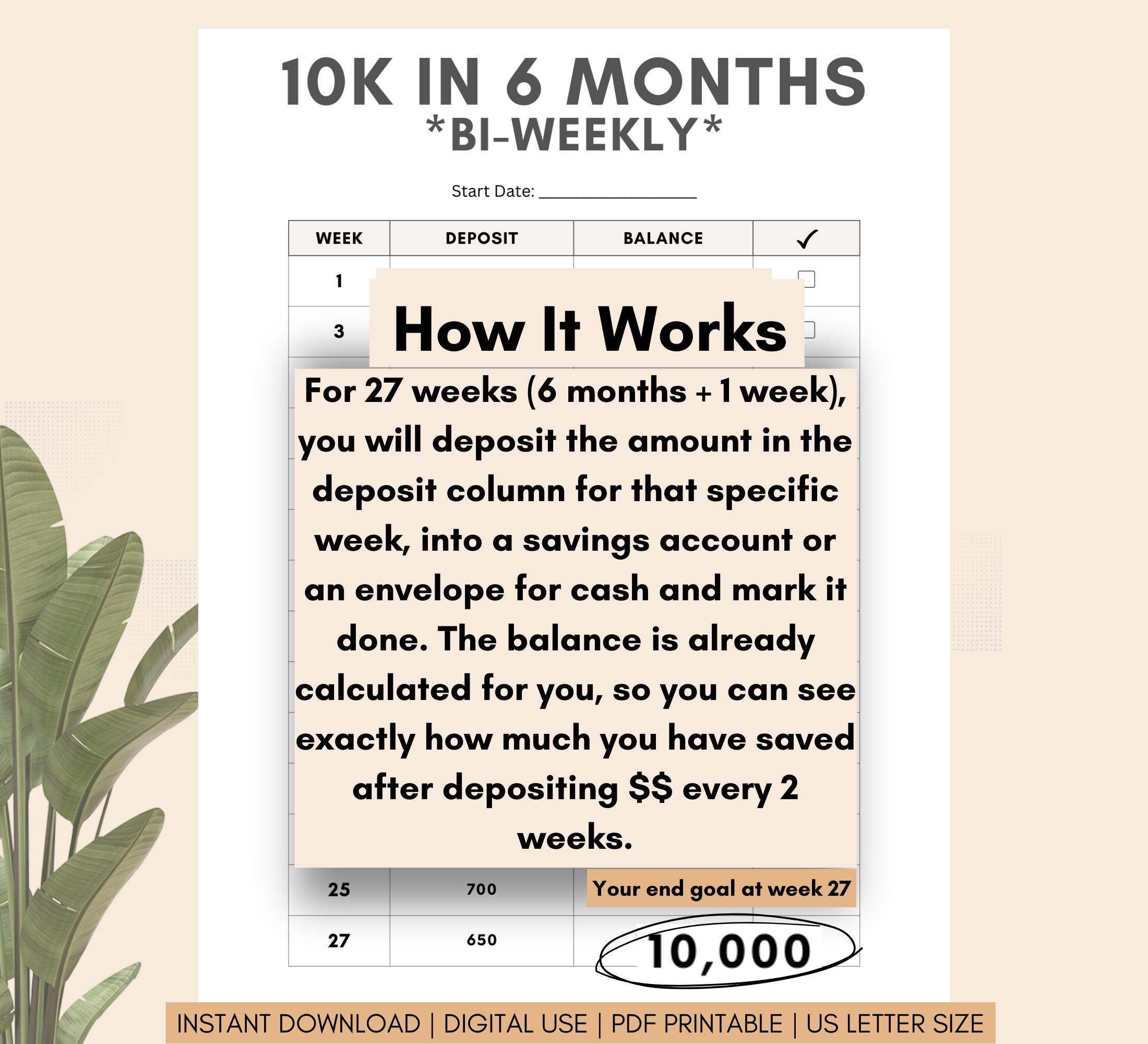 10k Bi-weekly Savings Challenge, Save 10000 in 6 Months Biweekly ...
