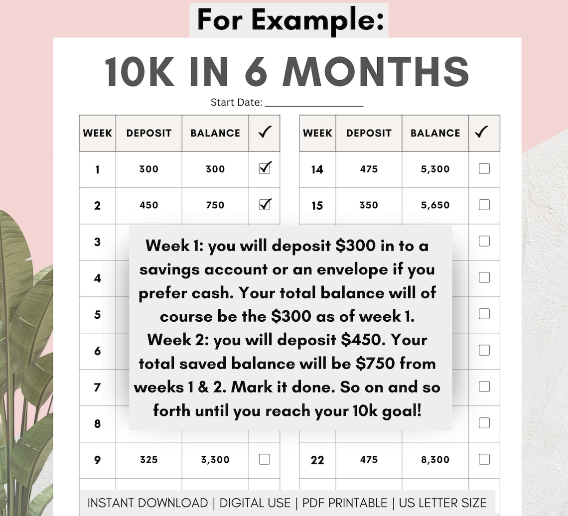 10,000 Savings Challenge, Save 10k in 6 Months, 26 Weeks Savings ...