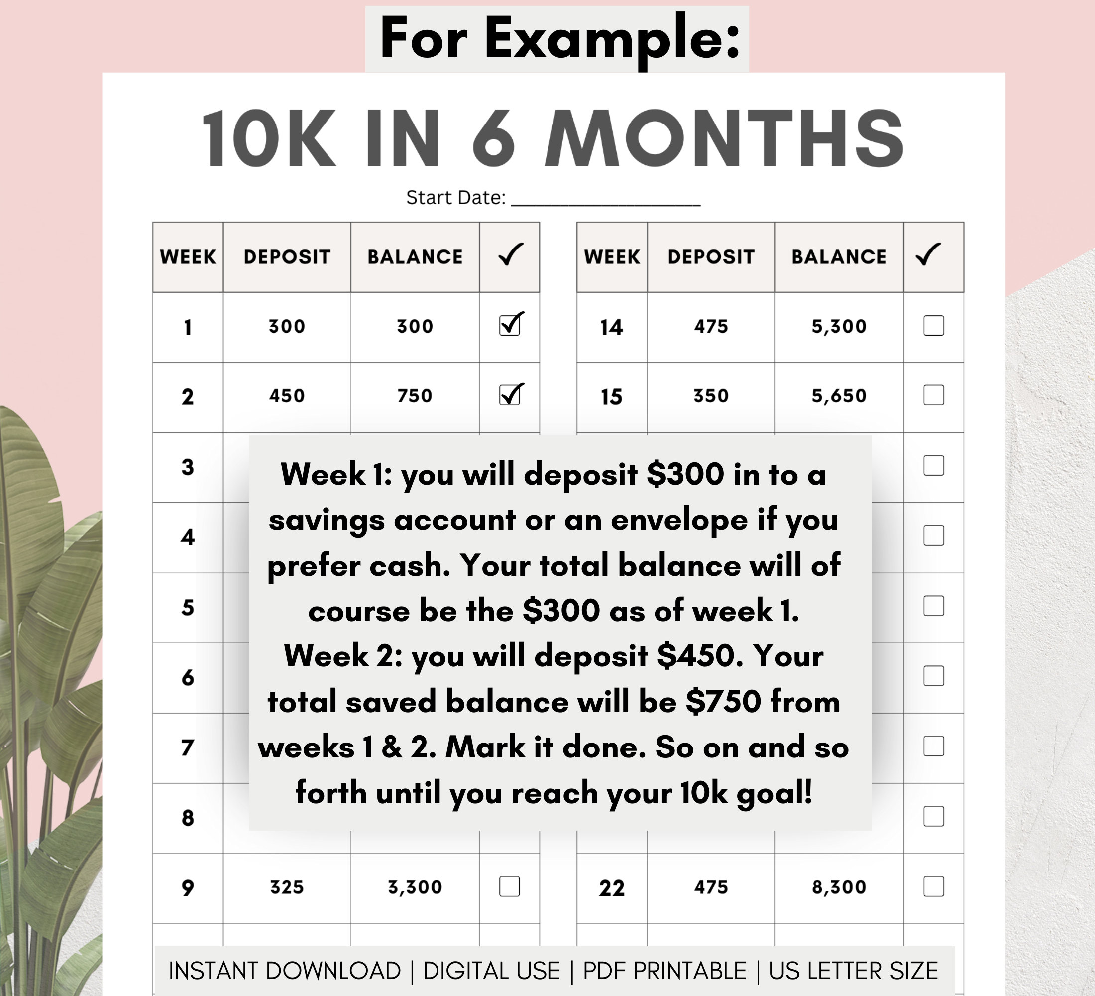 10,000 Savings Challenge, Save 10k in 6 Months, 26 Weeks Savings ...