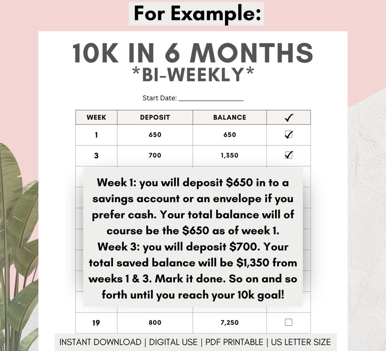 10k Bi-weekly Savings Challenge, Save 10000 in 6 Months Biweekly ...
