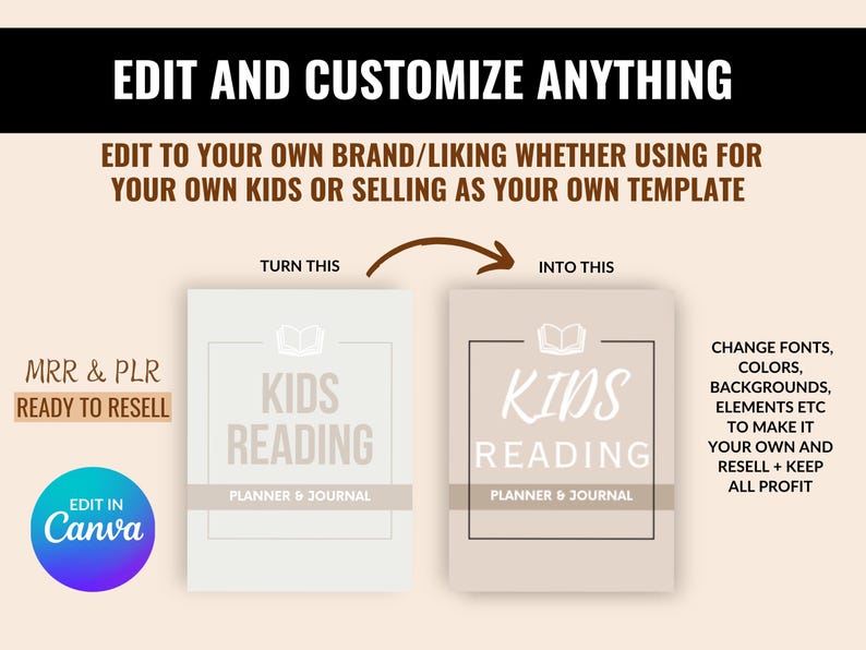Kids Reading Planner and Journal: Canva Editable, Reading Tracker (MRR ...