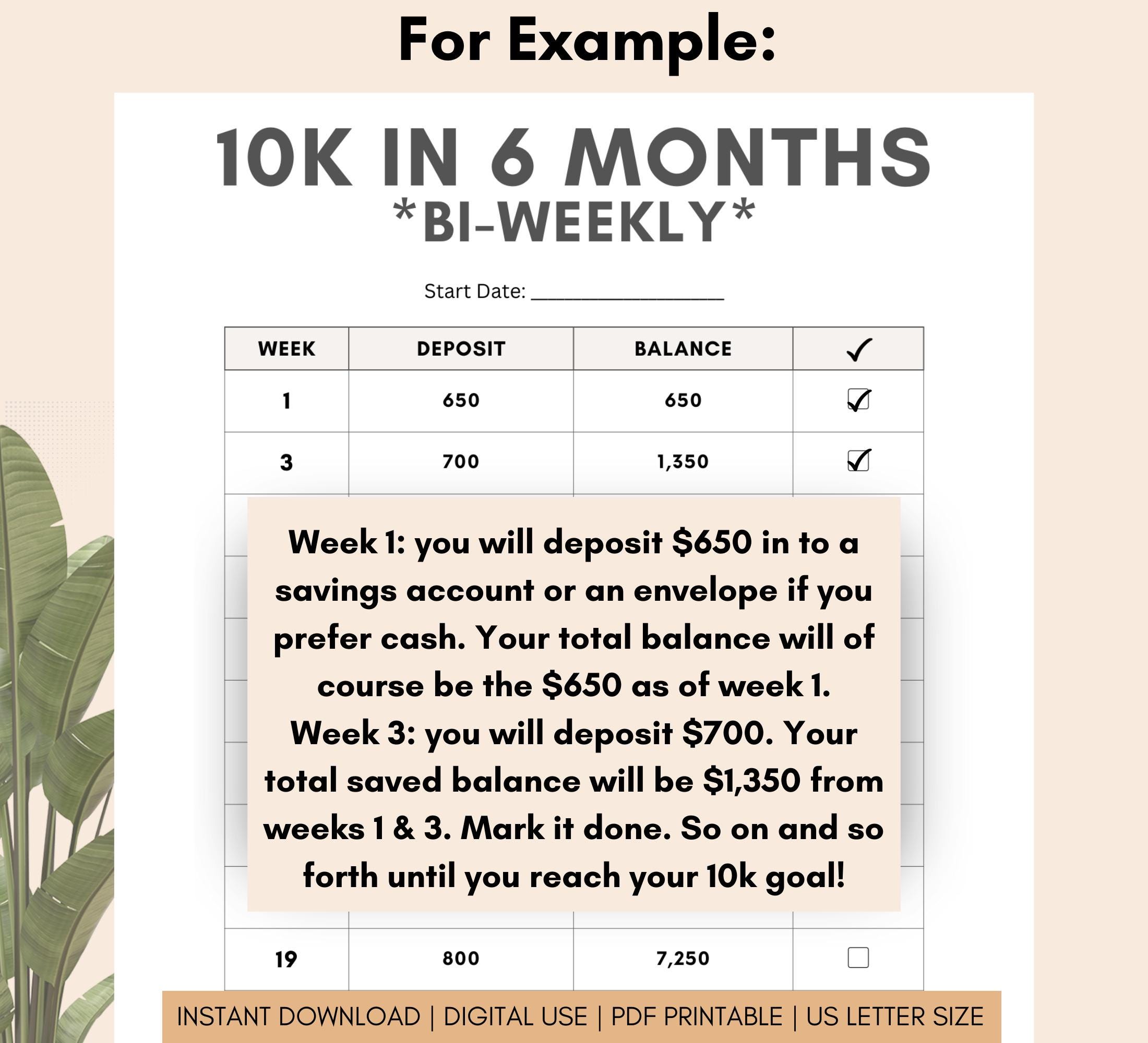 10k Bi-weekly Savings Challenge, Save 10000 in 6 Months Biweekly ...
