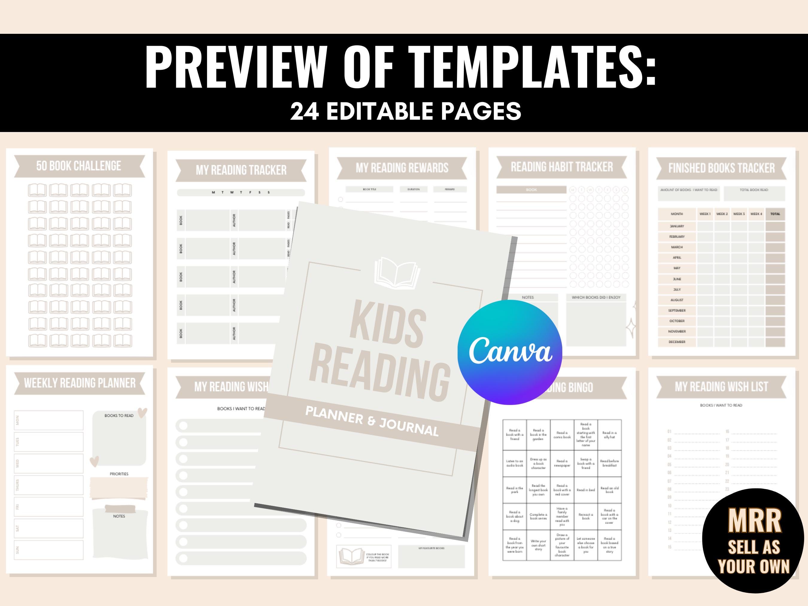 Kids Reading Planner and Journal: Canva Editable, Reading Tracker (MRR ...