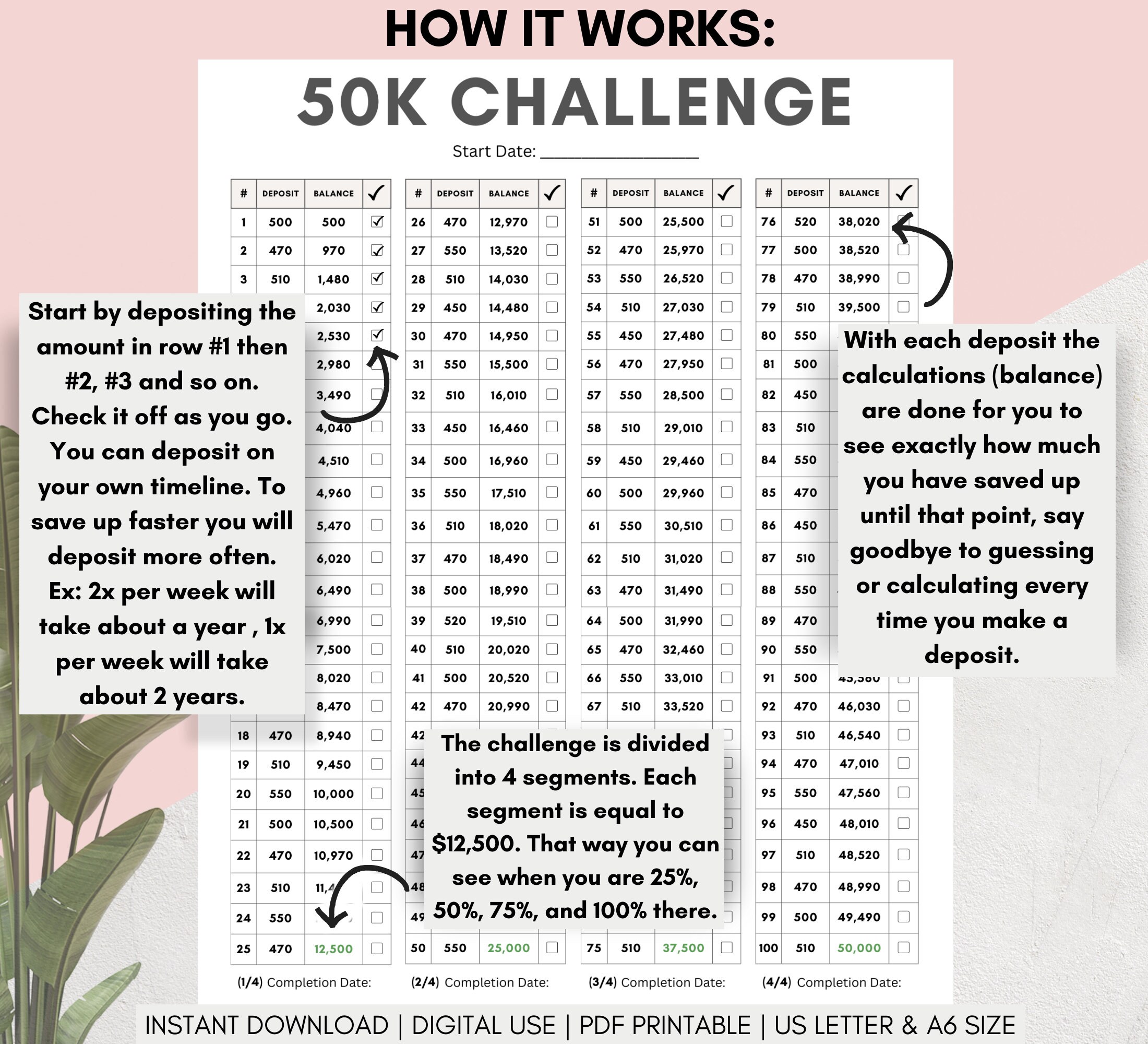 50,000 Savings Challenge, Save 50k Challenge, 100 Envelope Challenge ...