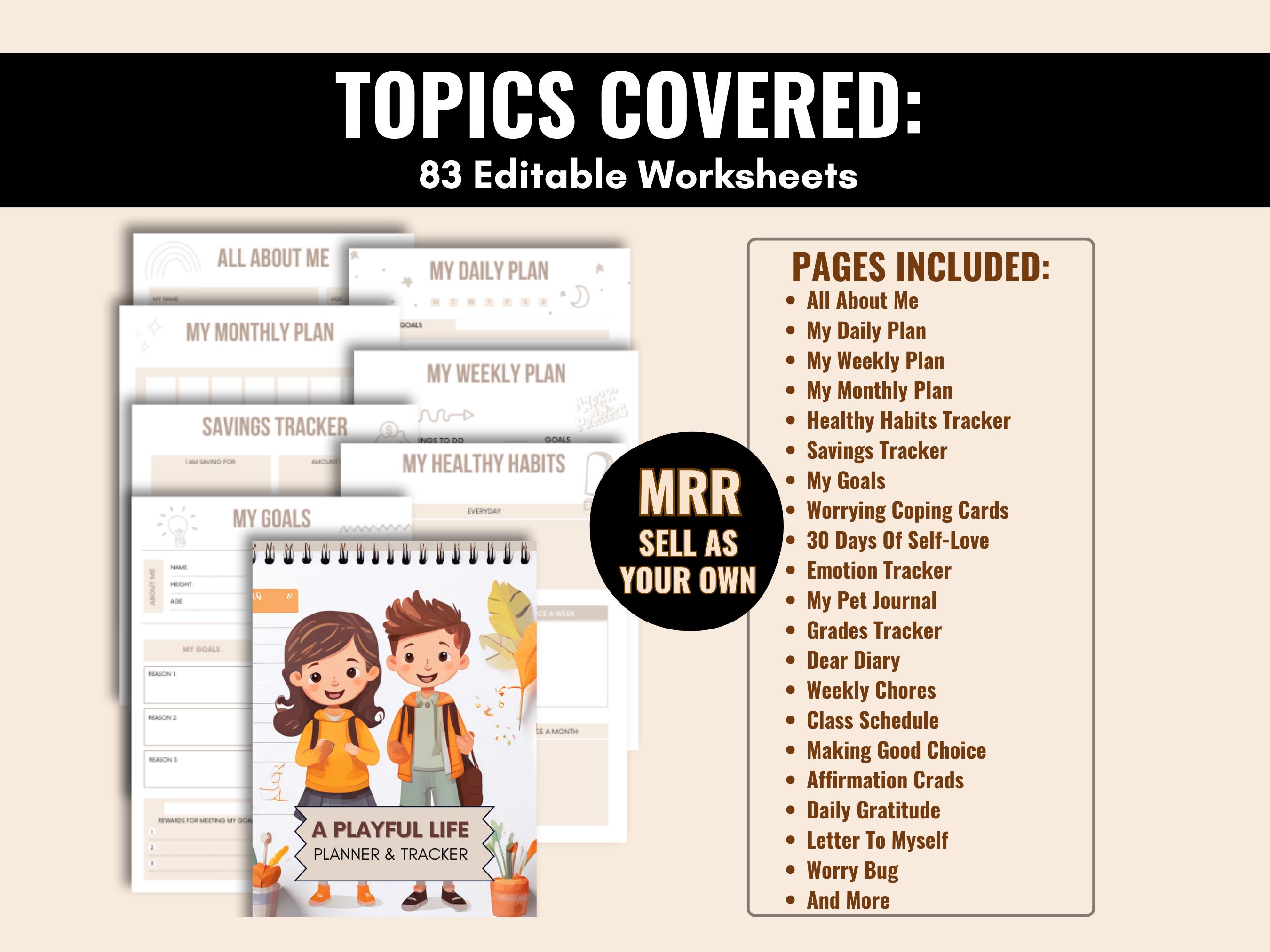 Editable Kids Planner Bundle With Master Resell Rights, Kids Tracker ...