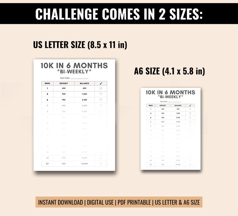 10k Bi-weekly Savings Challenge, Save 10000 in 6 Months Biweekly ...
