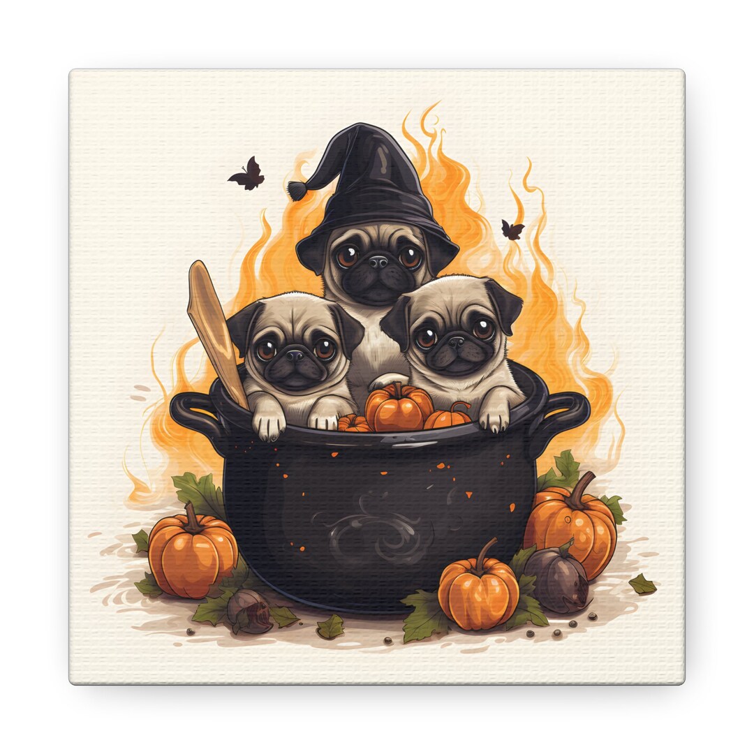 Cute PUGS in KITCHEN HALLOWEEN Wall Art, Modern Décor, Minimalist Cute ...