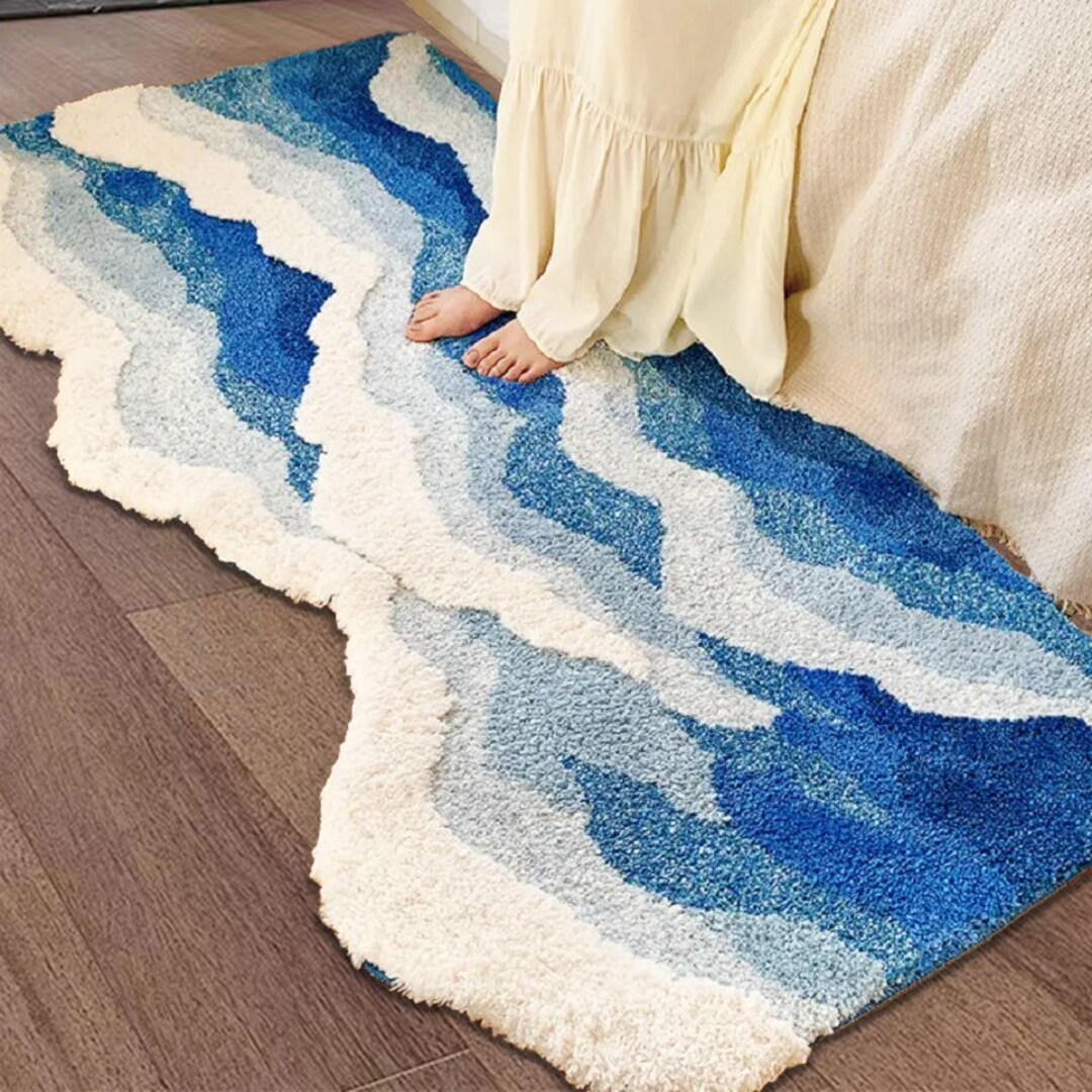 Light Blue Ocean Wave Carpet-flocked Special-shaped Floor - Etsy
