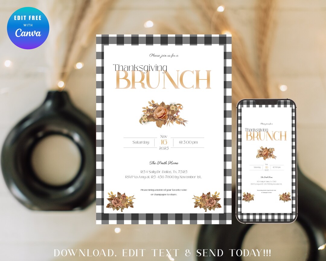 Editable Plaid Thanksgiving Invitation Template Instant - Etsy