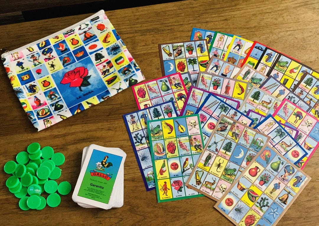 MEXICAN LOTERIA 20 Small Cards, Chips to Fill Cards, Deck Cards ...