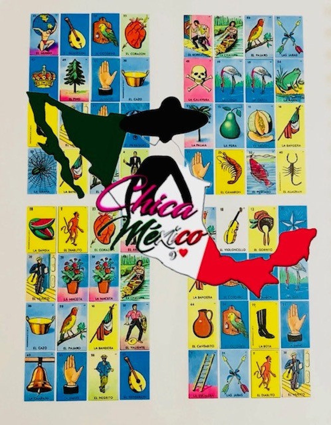 16 Cartas de Loteria 4x3 Pulgadas con Dobles en Medio - Etsy México