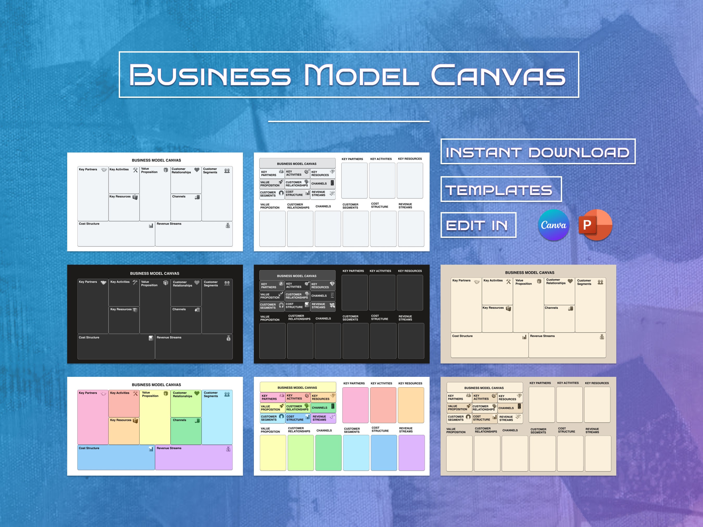 Business Model Canvas Templates, Powerpoint and Canva Editable, Digital ...