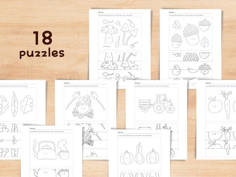 Fall Cutting Practice Puzzles for Preschool Scissor Skill Fall Coloring ...