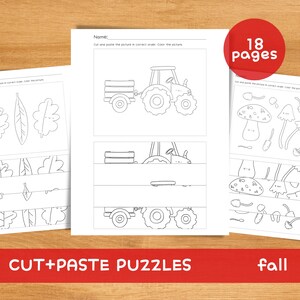 Fall Cutting Practice Puzzles for Preschool Scissor Skill Fall Coloring ...