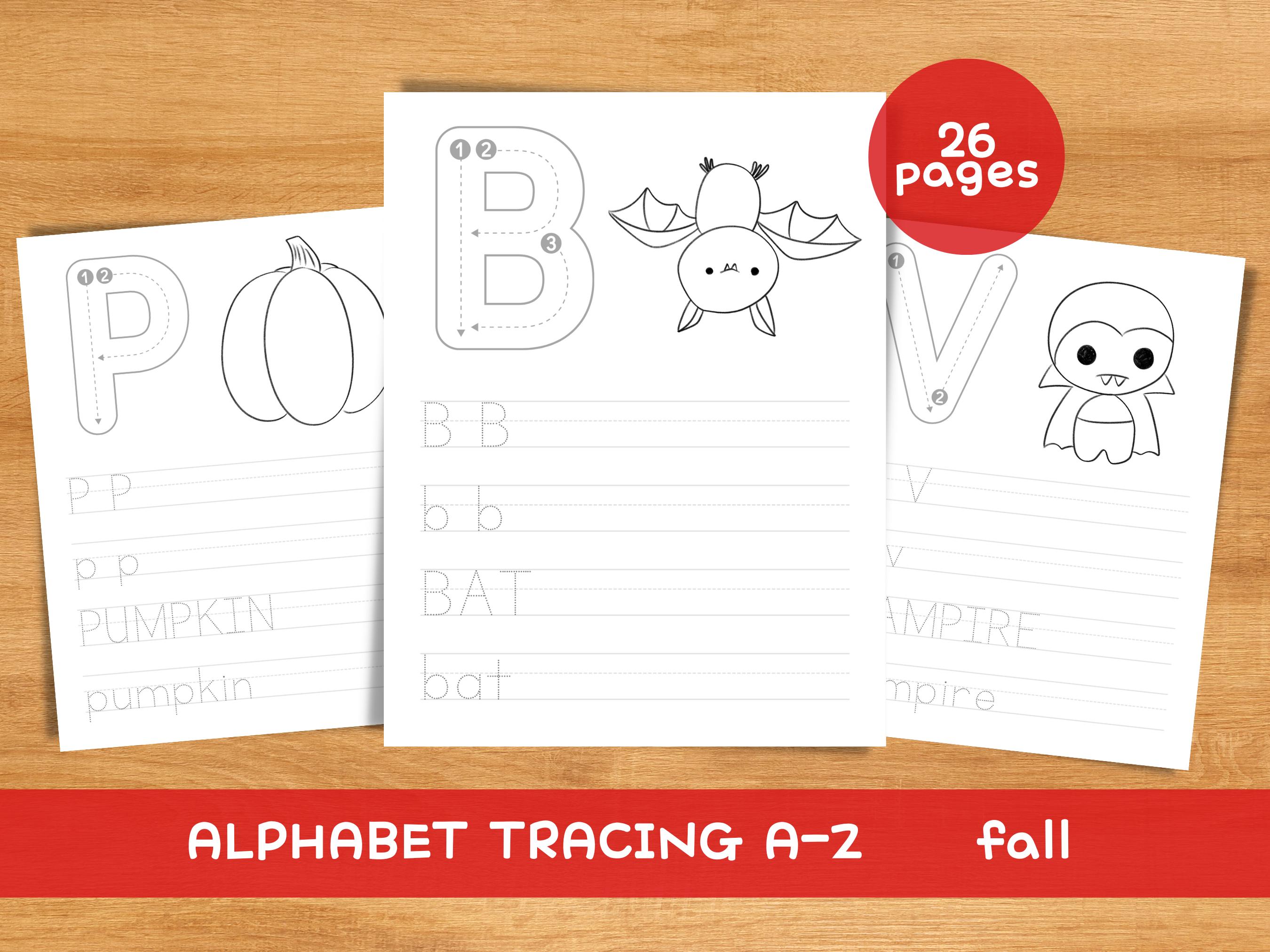 Fall Alphabet ABC Tracing Worksheets Autumn Letter Trace Prek Fine ...