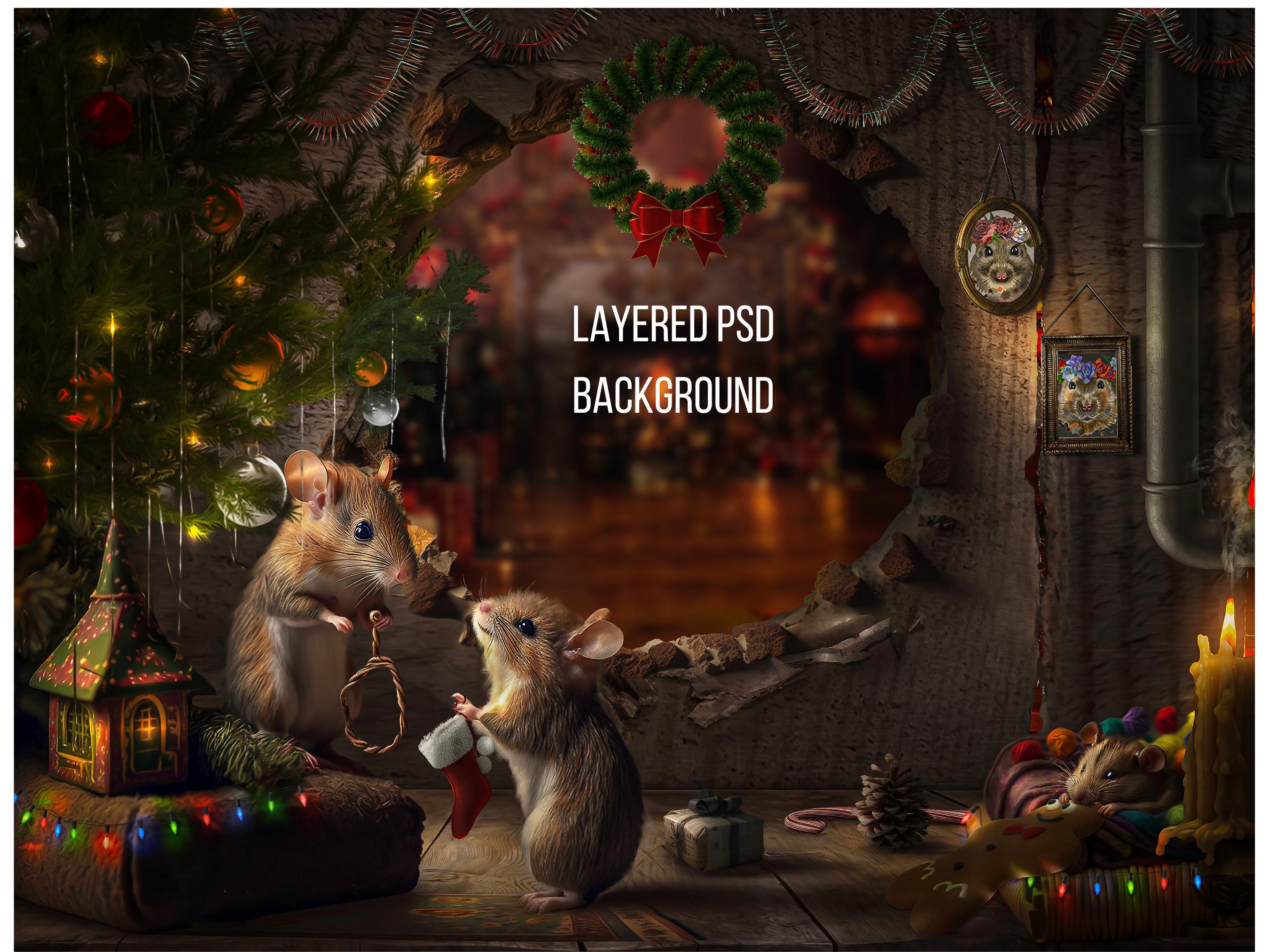 Christmas Mouse Hole Digital Backdrop: Holiday Portrait Overlay (PSD ...