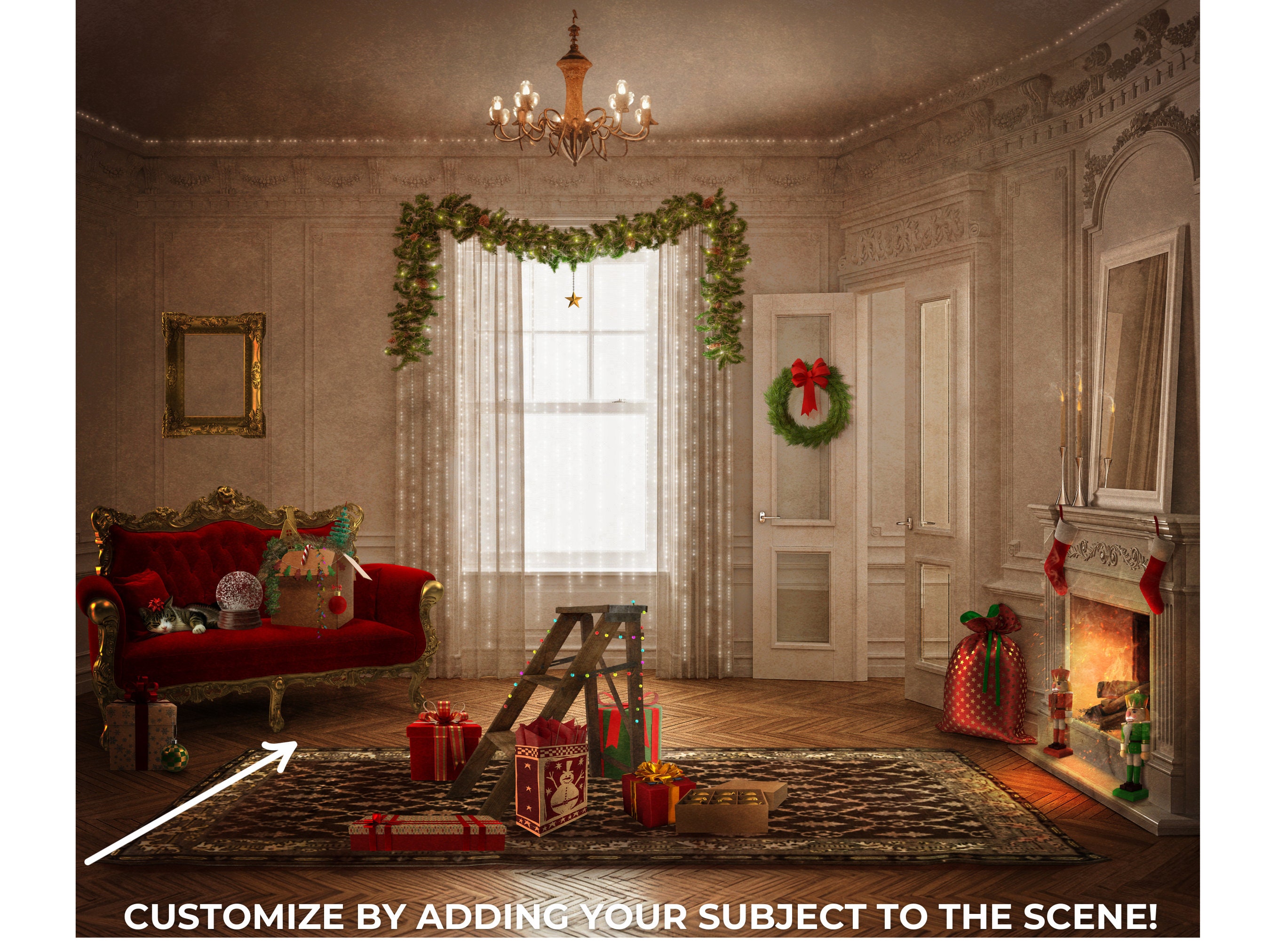Nostalgic Christmas Digital Backdrop for Photography Composite, Insert ...