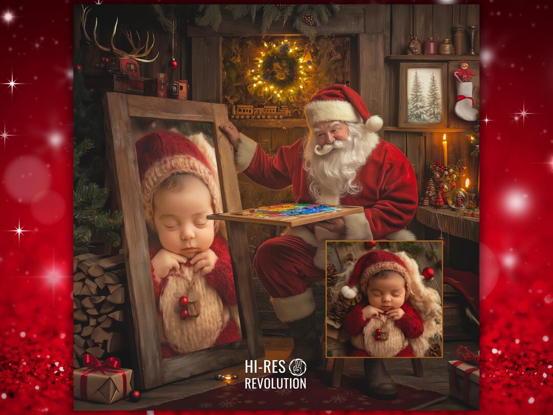Santa Photoshop Digital Backdrop: Christmas Family Portrait (digital ...
