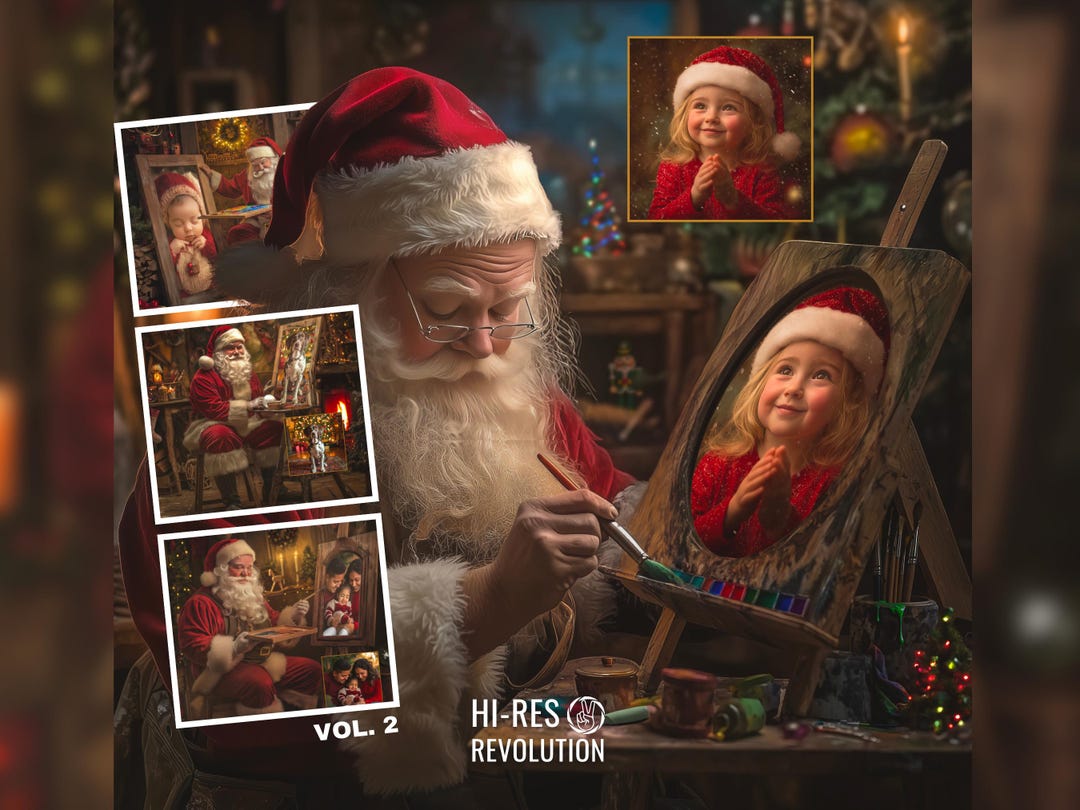 Santa Painting Portrait Digital Backdrop: Christmas Photo Editing (PSD ...
