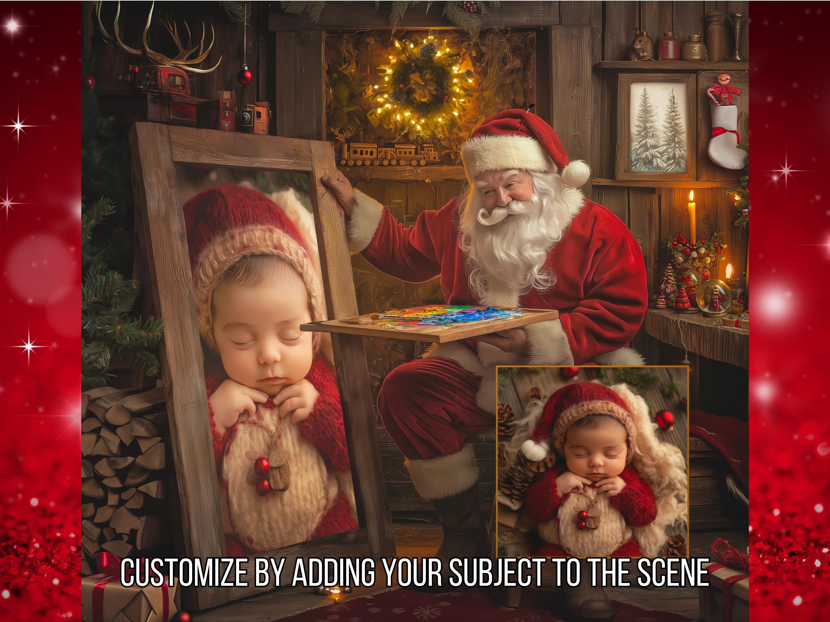 Santa Photoshop Digital Backdrop: Christmas Family Portrait (digital ...