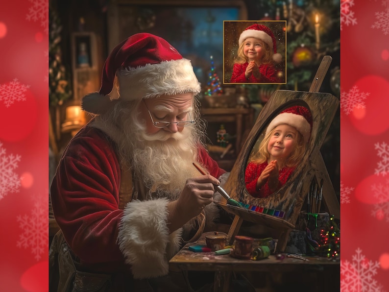 Santa Painting Portrait Digital Backdrop: Christmas Photo Editing (PSD ...