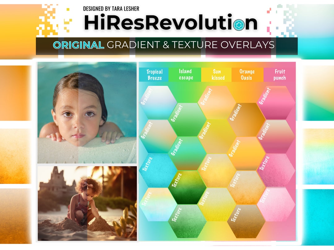 Summer Overlay Bundle, Texture and Gradient PSD, Bonus Coordinating ...