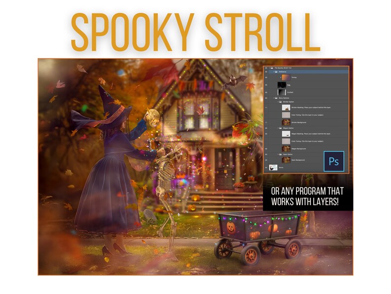 Spooky Stroll: Storybook Backdrop, Artful Photoshop Composite, Layered ...