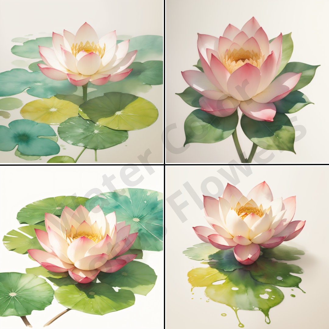 Lotus Flowers Clipart Bundle, 14 High Quality Png's, Aquarel ...