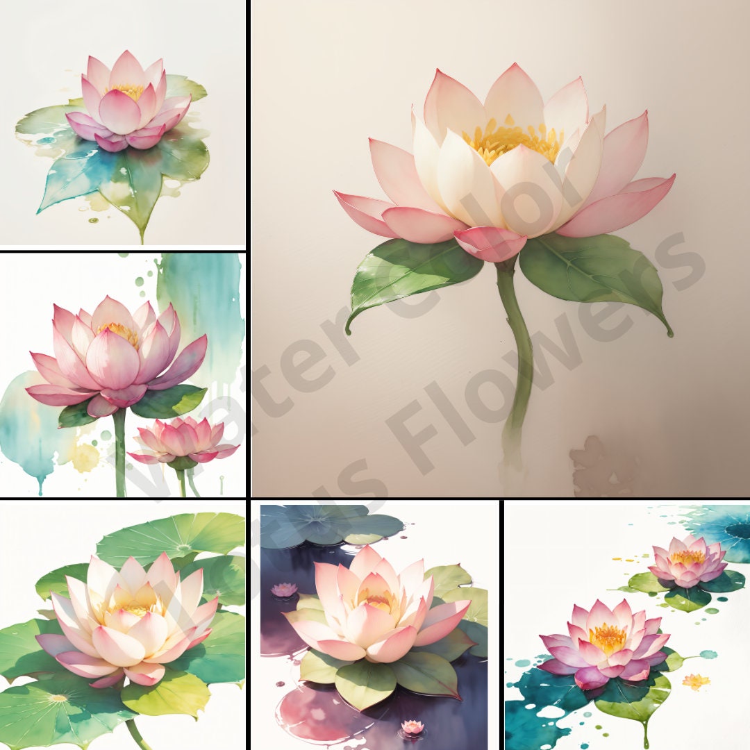 Lotus Flowers Clipart Bundle, 14 High Quality Png's, Aquarel ...