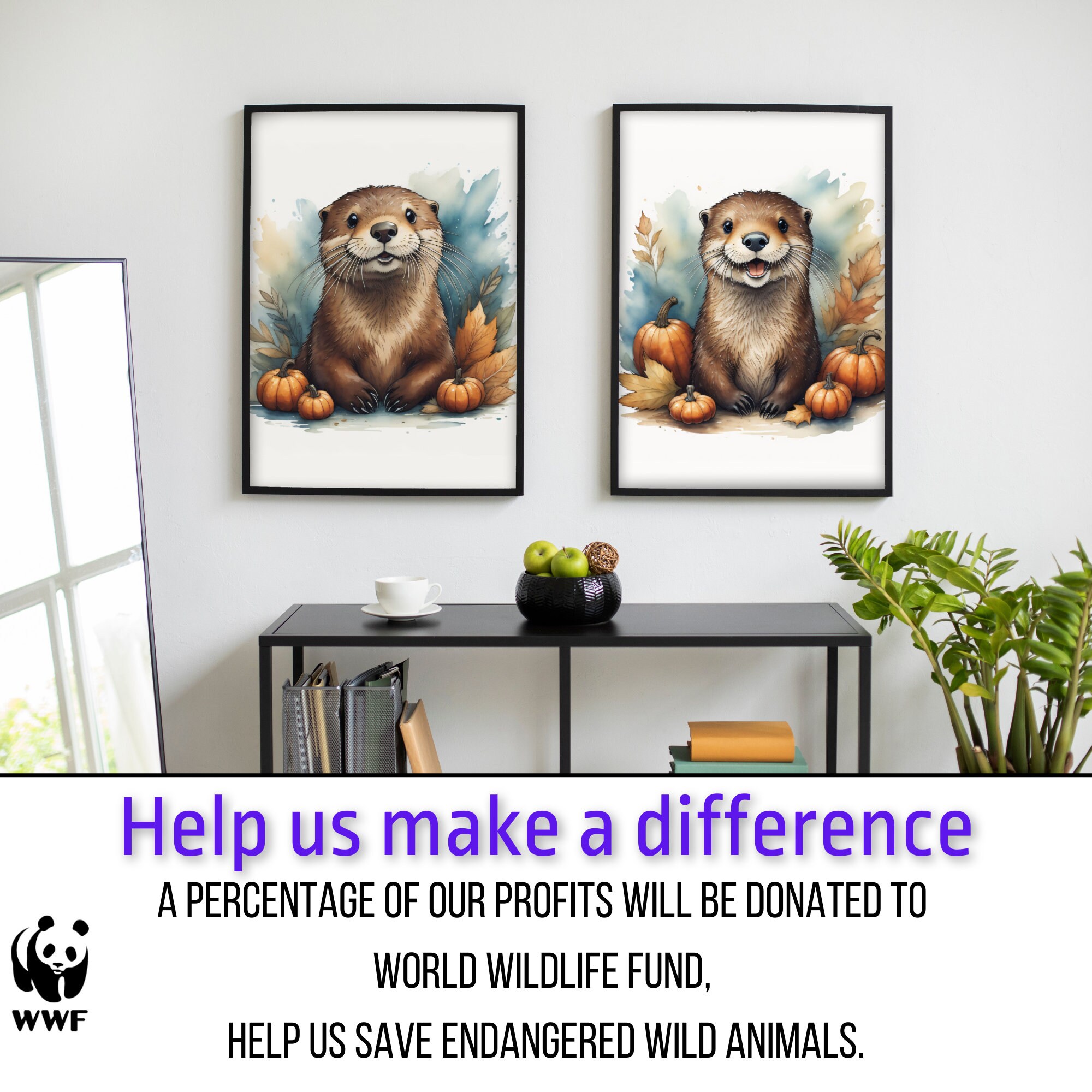 3 Fall Otter Poster | DIGITAL DOWNLOAD Otter Painting Autumn Decoration ...