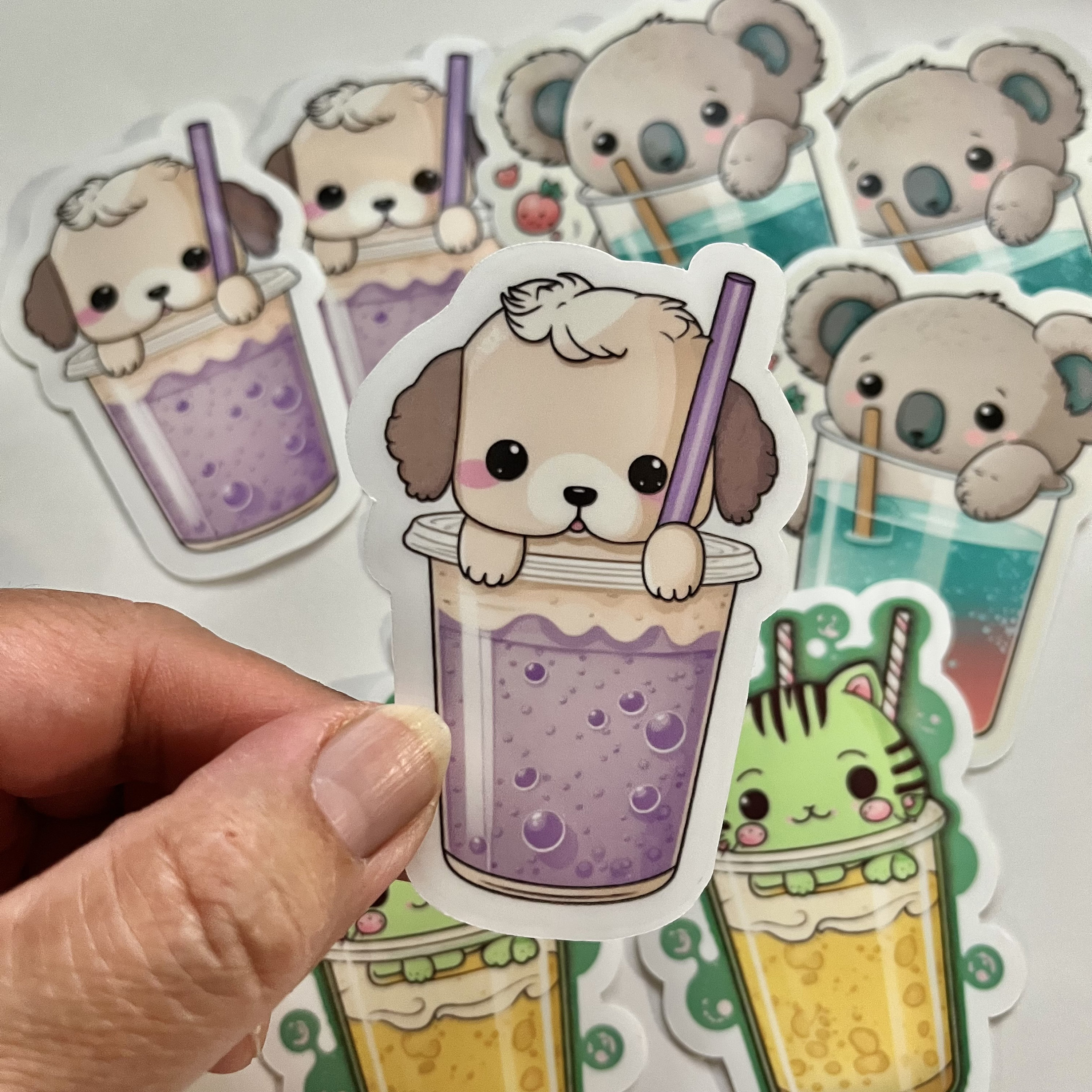 Cute Animal Boba Tea Sticker Die-cut Sticker Waterproof - Etsy