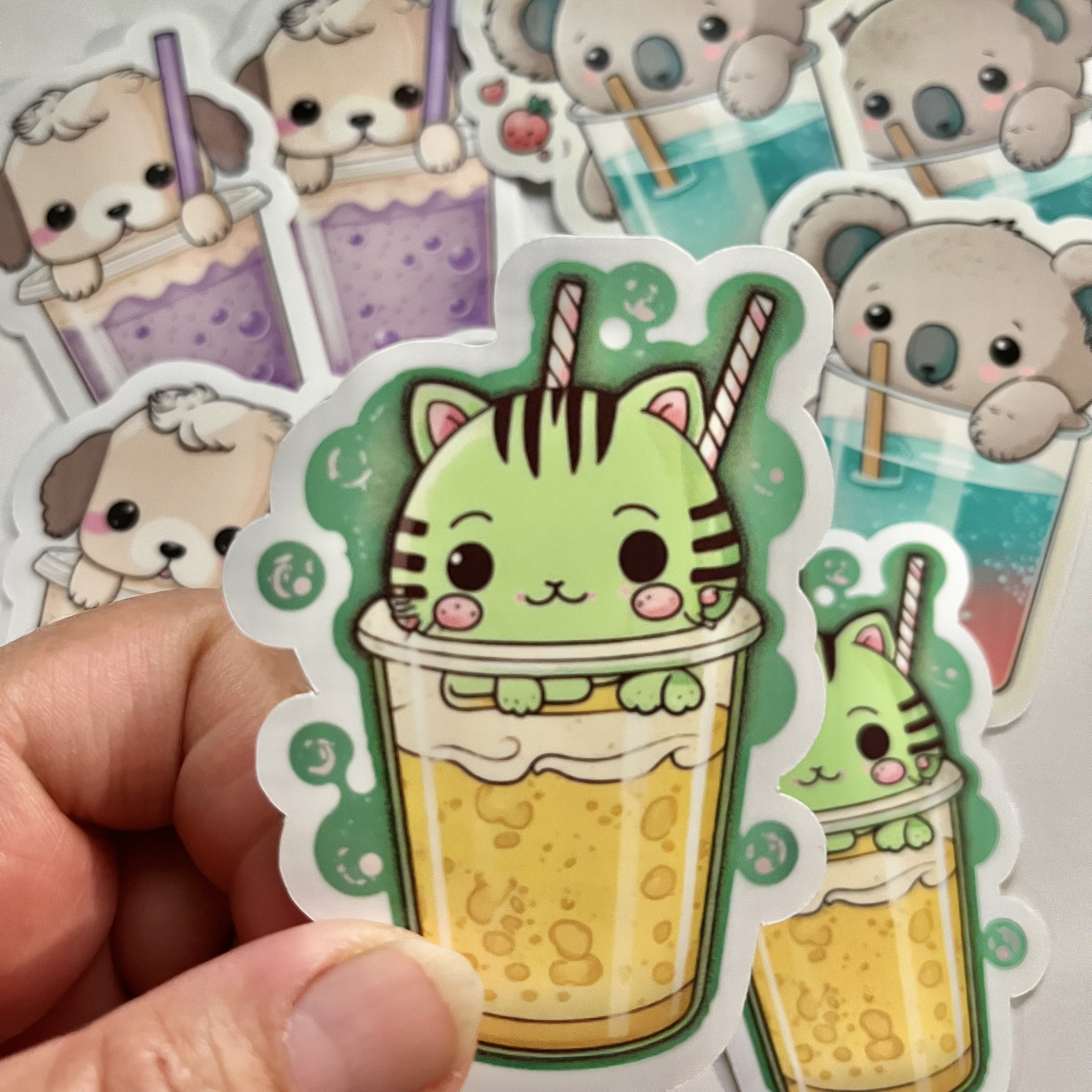 Cute Animal Boba Tea Sticker Die-cut Sticker Waterproof - Etsy