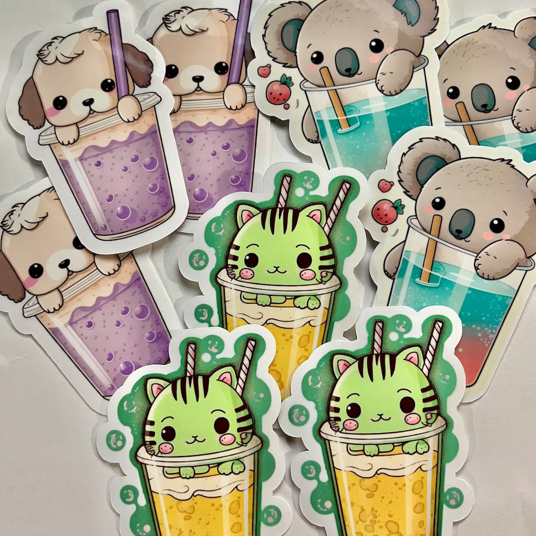 Cute Animal Boba Tea Sticker Die-cut Sticker Waterproof - Etsy