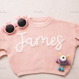 Custom Baby Girl's Sweater Featuring Hand-embroidered Name and Monogram ...