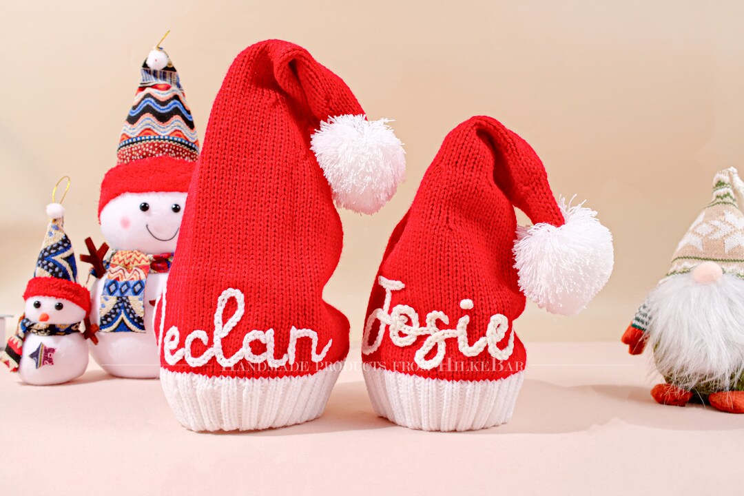 Personalized Embroidered Santa Hat – Custom Knit Christmas Beanie - Etsy